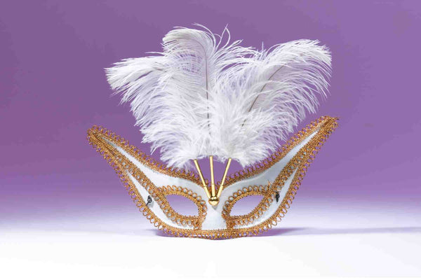 Exotic Gala Mask with Feathers White - Halloween Costumes 4U - Accessories