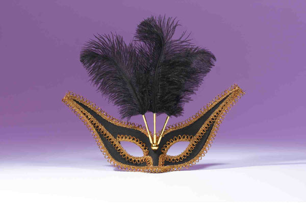 Exotic Gala Mask with Feathers Black - Halloween Costumes 4U - Accessories